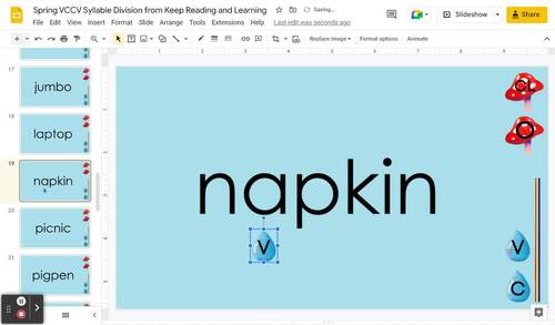 Spring Phonics Syllable Division VCCV Pattern Activity for Google Slides™