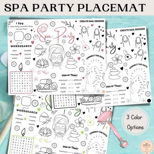 Mother's Day Spa Party Activity and Coloring Placemat, Mom & Me Day