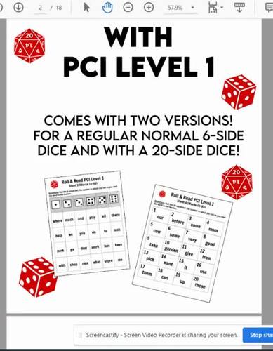 Special Education Reading Practice Read & Roll Game - PCI Level 1 Sight ...
