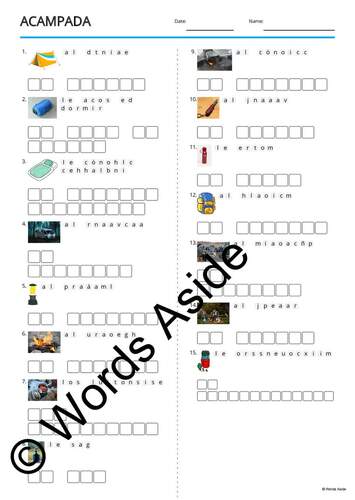 Spanish Vocabulary Worksheets Flash Cards Crossword Word Search Anagram ...