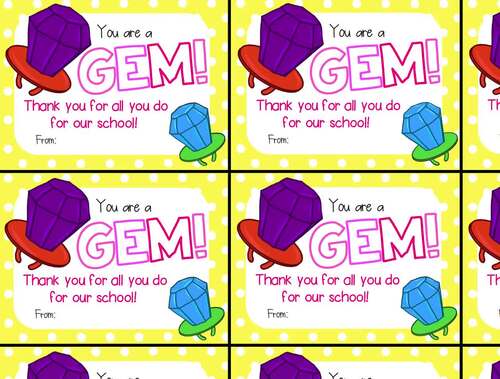 Ring Pop Teacher (Staff) Appreciation Gift Tag- You're a GEM! Thank you ...