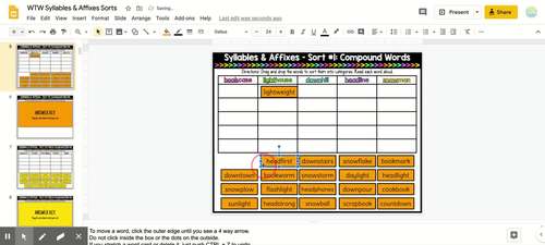Words Their Way Syllables & Affixes Digital Sorts | Google Slides