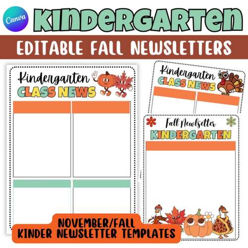 Editable November Kindergarten Newsletter Communication-Fall Turkey ...