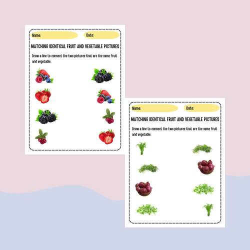 Fruit and Vegetable Matching Game for Kids - Printable Activity Worksheet