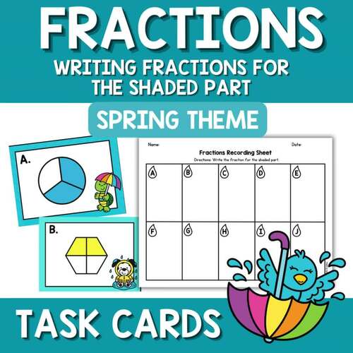 Spring Writing Fractions Scoot Game Task Cards 2nd 3rd Grade Math Center