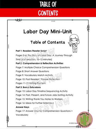 Labor Day Readers' Theater and Mini Unit for 2nd 3rd 4th 5th Grade
