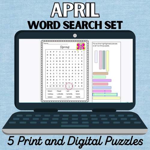 April Word Search Set Printable Pages and Digital Puzzles for Google ...