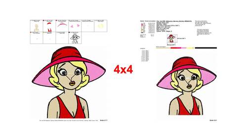 Shocked blonde cartoon woman red hat fashion embroidery designs ...