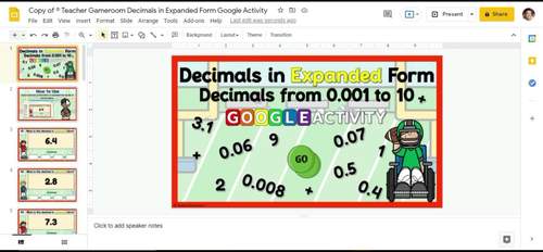 Decimals in Standard Form Google Activity by Teacher Gameroom | TPT