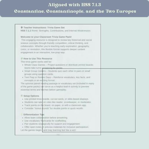 HSS 7.1.3 Trivia Game: Constantine & Constantinople: The Two Europes
