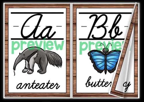 Cursive Alphabet Posters Wild Animals & Cursive Handwriting Practice Book