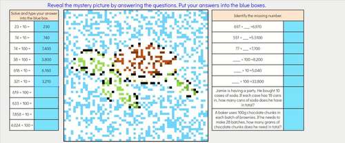 Digital Math Pixel Art Mystery 4th Grade TEKS 4.4.B - Multiplying by 10 ...