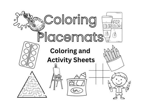 Coloring Placemats, Printable Activity, Holiday Parties, 25 pages