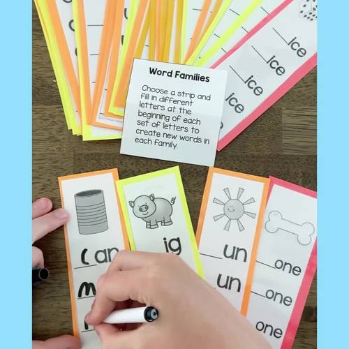 Word Families Activity - Short and Long Vowel Strips Literacy Station