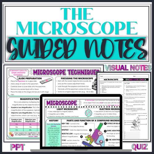 Microscope Doodle Biology Guided Notes |PowerPoint & Quiz- Parts of a ...