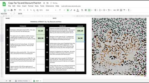 Financial Literacy | Tax Tip Discount Digital Pixel Art Math by Algebra ...