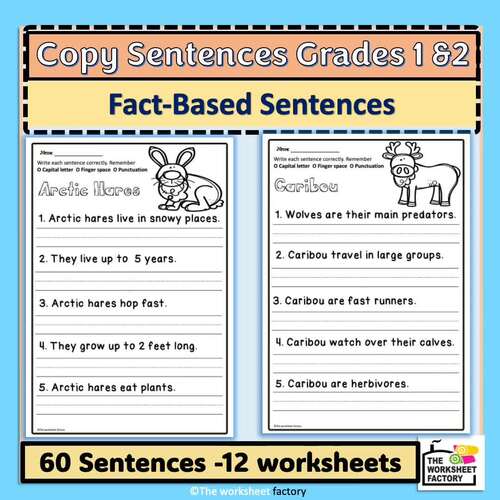Winter Animals Facts- Copy the sentences Writing worksheets Grades 1- 2 ...
