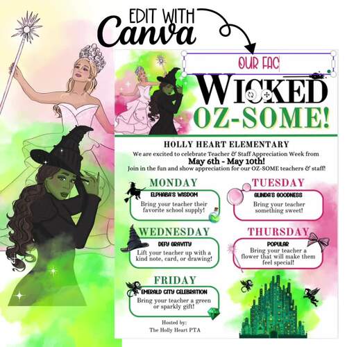 Wicked Teacher Appreciation Week Theme Itinerary Dress Up Treat Schedule