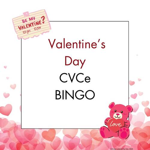 Valentine's Day CVCe BINGO Activity for Kindergarten 1st or 2nd Grade Game
