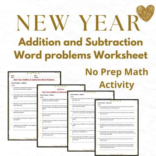 New year's resolution 2024 Addition & Subtraction Word Problems Worksheets