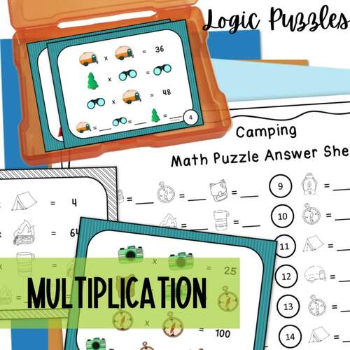 Camping Math Logic Puzzle Enrichment Activity Multiplication Task Cards 3rd