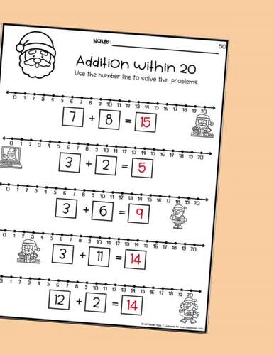 Santa Number Line Addition Within 20 Christmas Math Worksheets No Prep ...