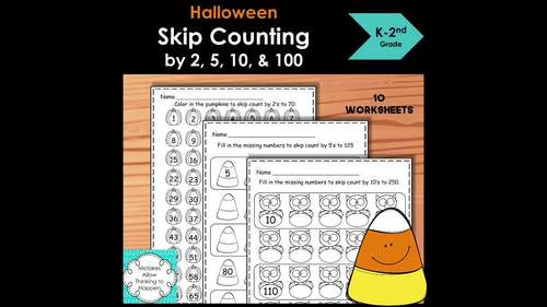 Halloween Skip counting by 2, 5, 10 and 100 worksheets | TPT