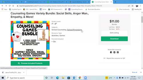 Counseling Games Variety Bundle: Social Skills, Anger Man., Empathy ...
