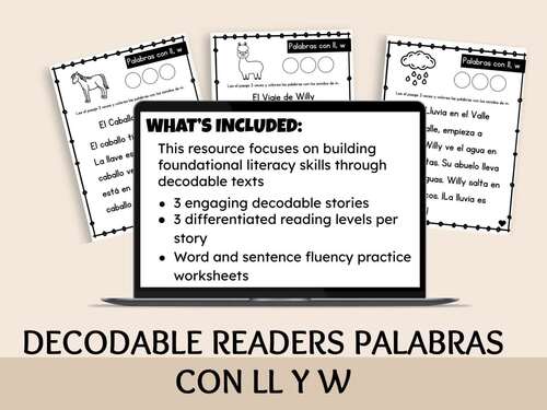 Palabras con ll, w | Spanish Decodable Readers | Differentiated Levels ...