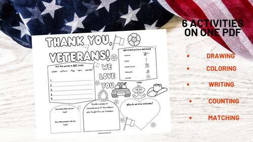 Kindergarten Veterans Day Activities - Veterans Day Activity Placemat
