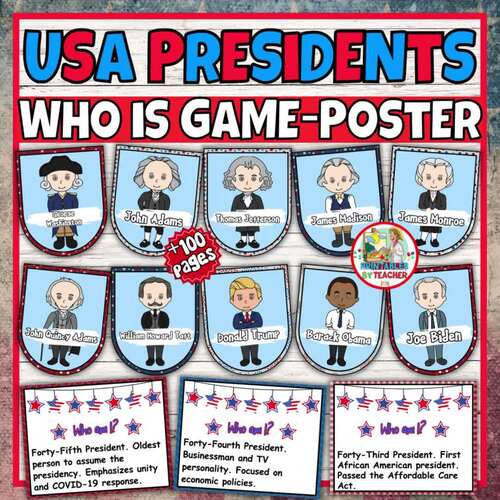 President's day who is game posters | 45 USA Presidents bulletin board Set