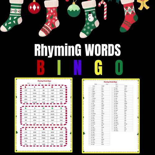 Christmas Rhyming Words Activity Rhyming Words Bingo Cards for Rhyming ...
