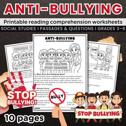 Anti-Bullying Reading Comprehension Worksheets, SEL Passages with Questions