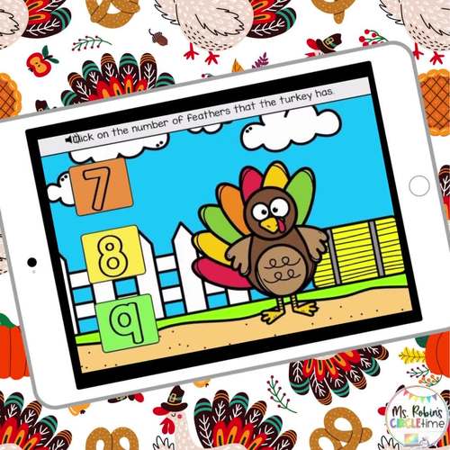 Turkey Numbers 1-10 | Counting Feathers | Boom Cards by Ms Robin's ...