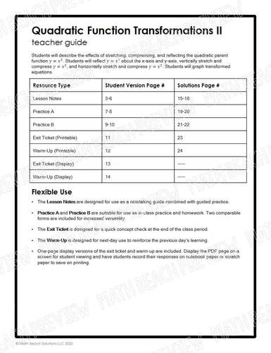 Transformations of Quadratic Functions (Stretch Compression ...