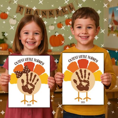 2025 Thanksgiving Little Turkey Handprint Craft, Fall Preschool ...