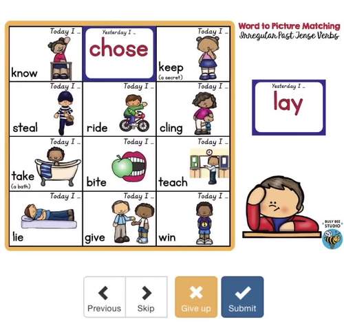 ESL IRREGULAR PAST TENSE VERB GAME GRAMMAR BOOM CARDS MATCHING WORD TO ...