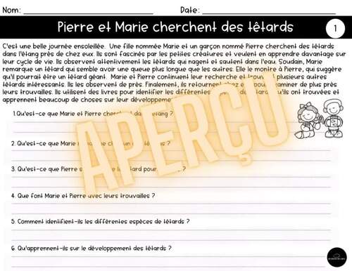 Compréhension de la lecture - LE PRINTEMPS - (French Reading Comprehension)