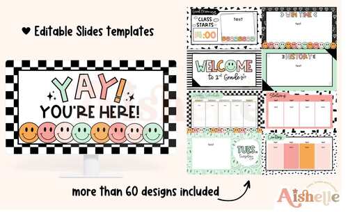 EDITABLE Groovy Smiley Faces Classroom Decor Bundle by AishelleArte