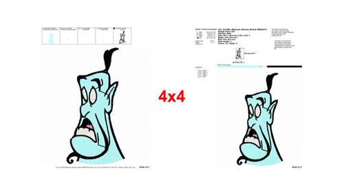 Disney Aladdin Genie shocked face blue cartoon embroidery designs ...