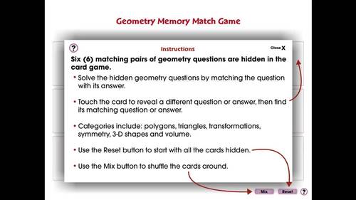 Geometry: Memory Match Game - NOTEBOOK Gr. 3-5 by CCP Interactive