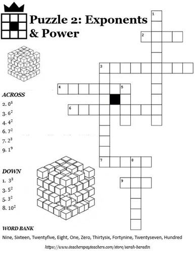 Math 6 Expressions & Equations Crossword Grade 6 with word Bank Pack 3