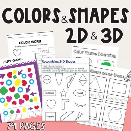 2D 3D Shapes Color Anchor Chat Attributes Worksheets Composing | TPT
