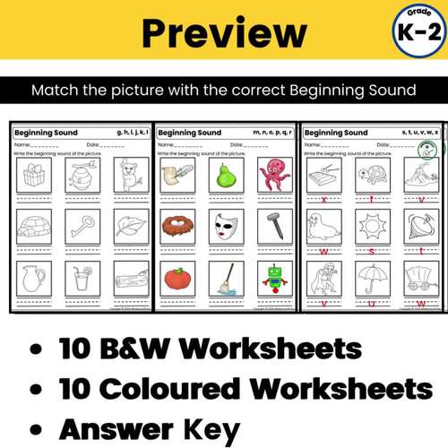 Beginning Sounds 3- Write the Initial Sound Worksheets by Montessori Pulse