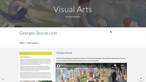 Visual Art Distance Learning Online - Georges Seurat - One Week Unit