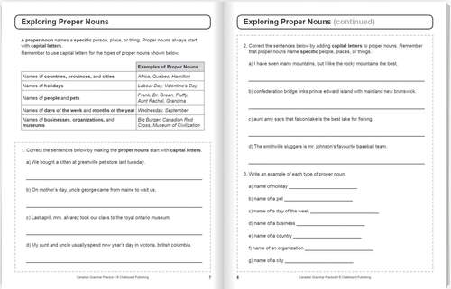 Grade 4 Canadian Grammar Practice – Parts of Speech & Punctuation