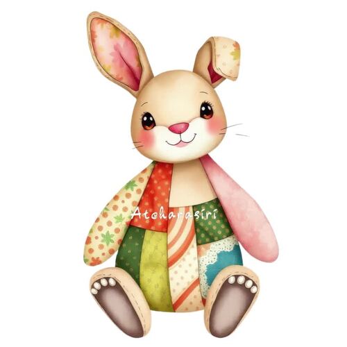 Bunny Patchwork Clipart Set - 12 Transparent PNG Files (Digital ...