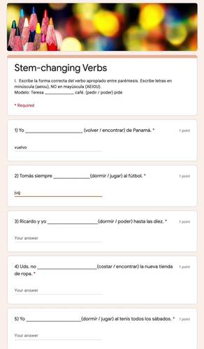 Spanish Stem-changing Verbs Present Tense Google Forms Activity or ...