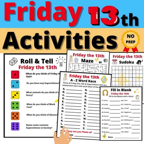 Friday the 13th Activities Puzzles Sub Plans Resources Independent Work