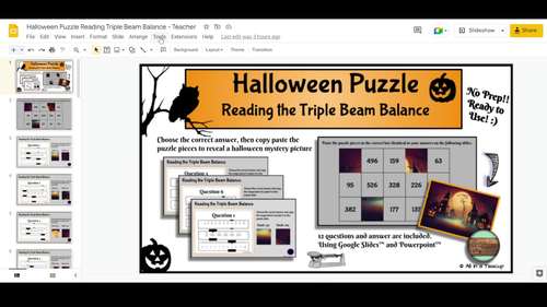 Halloween Reading a Triple Beam Balance Digital Puzzle Activity | TPT